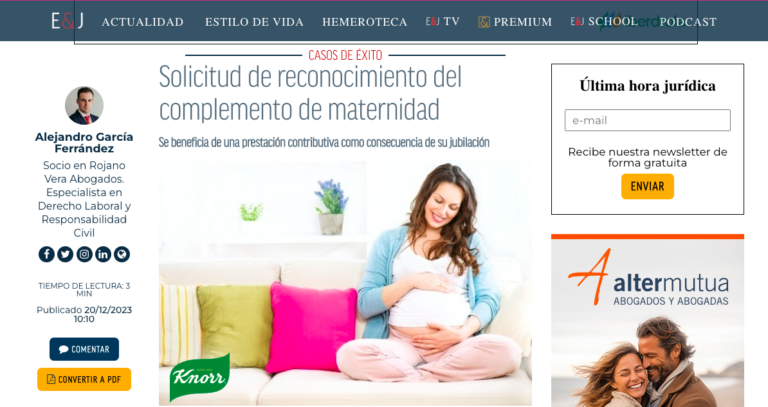 Solicitud de reconocimiento del complemento de maternidad